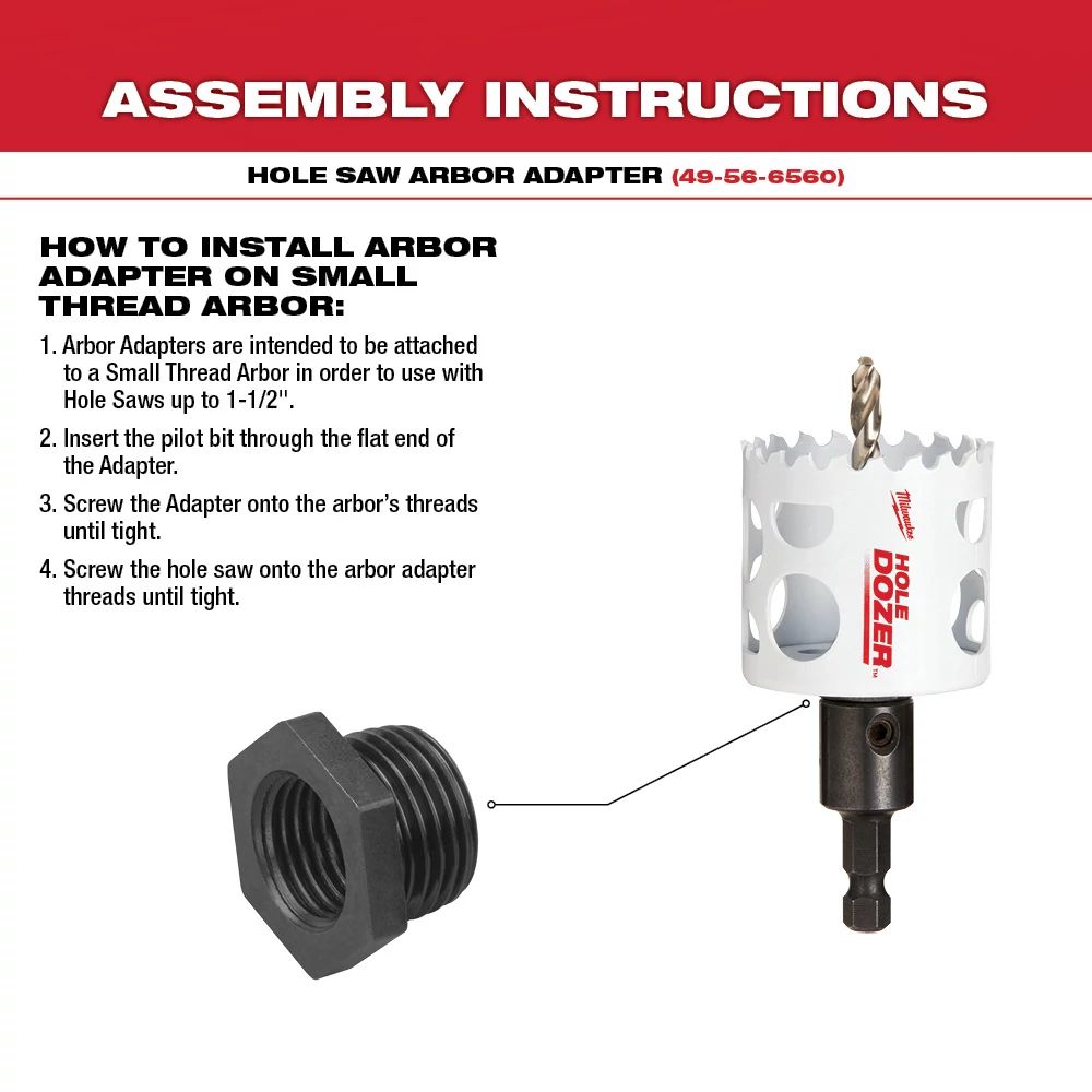 Milwaukee Hole Saw Arbor Adapter 49-56-6560 — The Power Tool Store