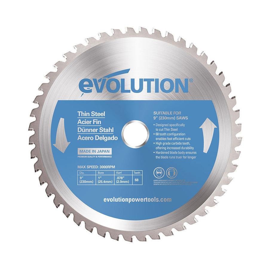 EVOLUTION 9" 68T, 1" Arbor, Tungsten Carbide Tipped Thin Steel & Ferro ...
