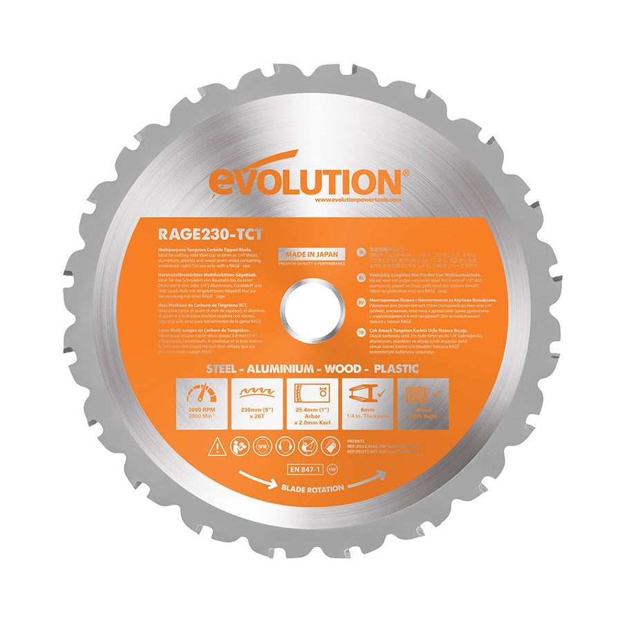 EVOLUTION 9" 26T, 1" Arbor, Tungsten Carbide Tipped Multi-Material Cut ...